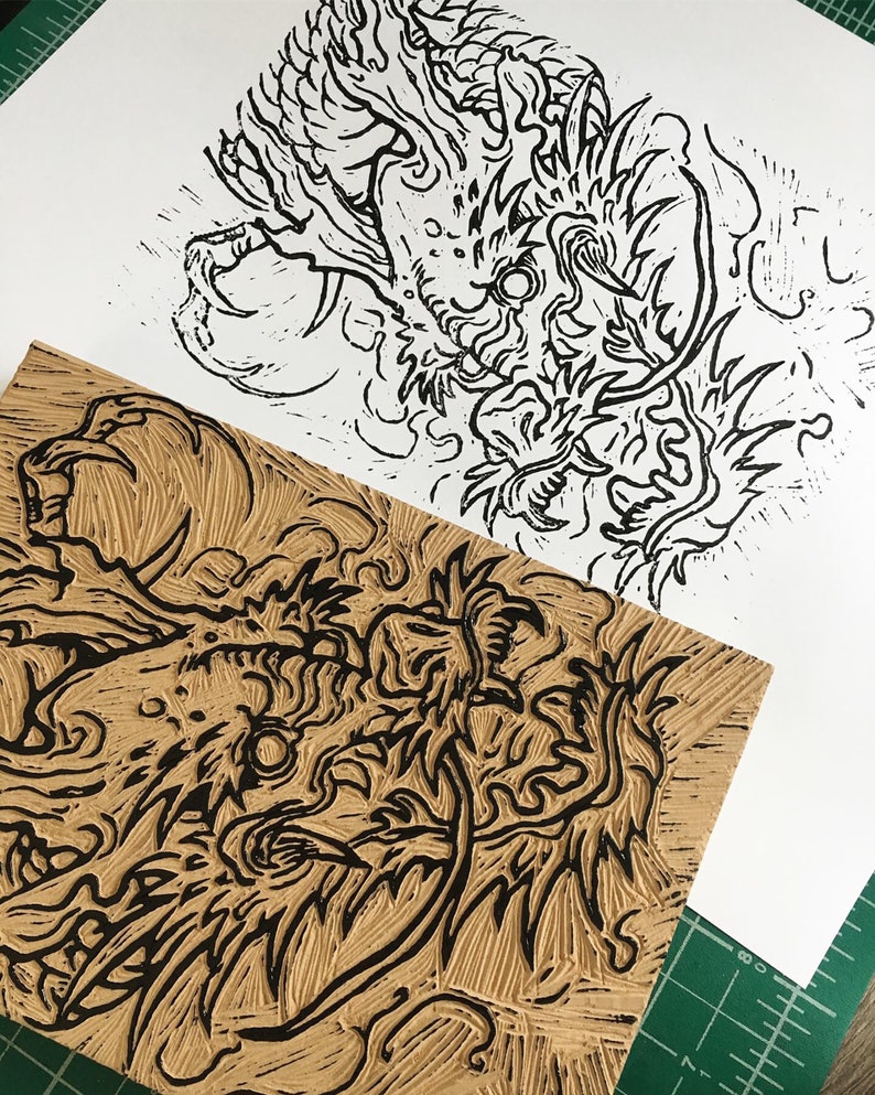 Dragon - Original Handmade Linocut Print, Linocut, Linoprint ...