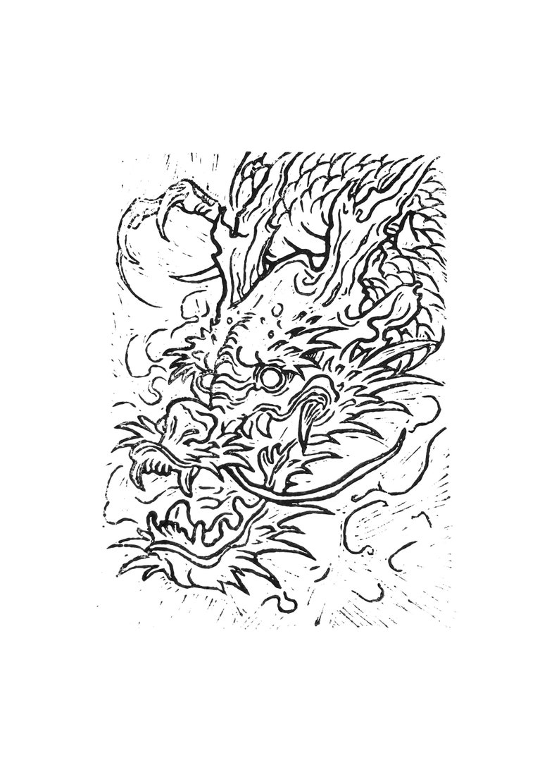 Dragon - Original Handmade Linocut Print, Linocut, Linoprint ...