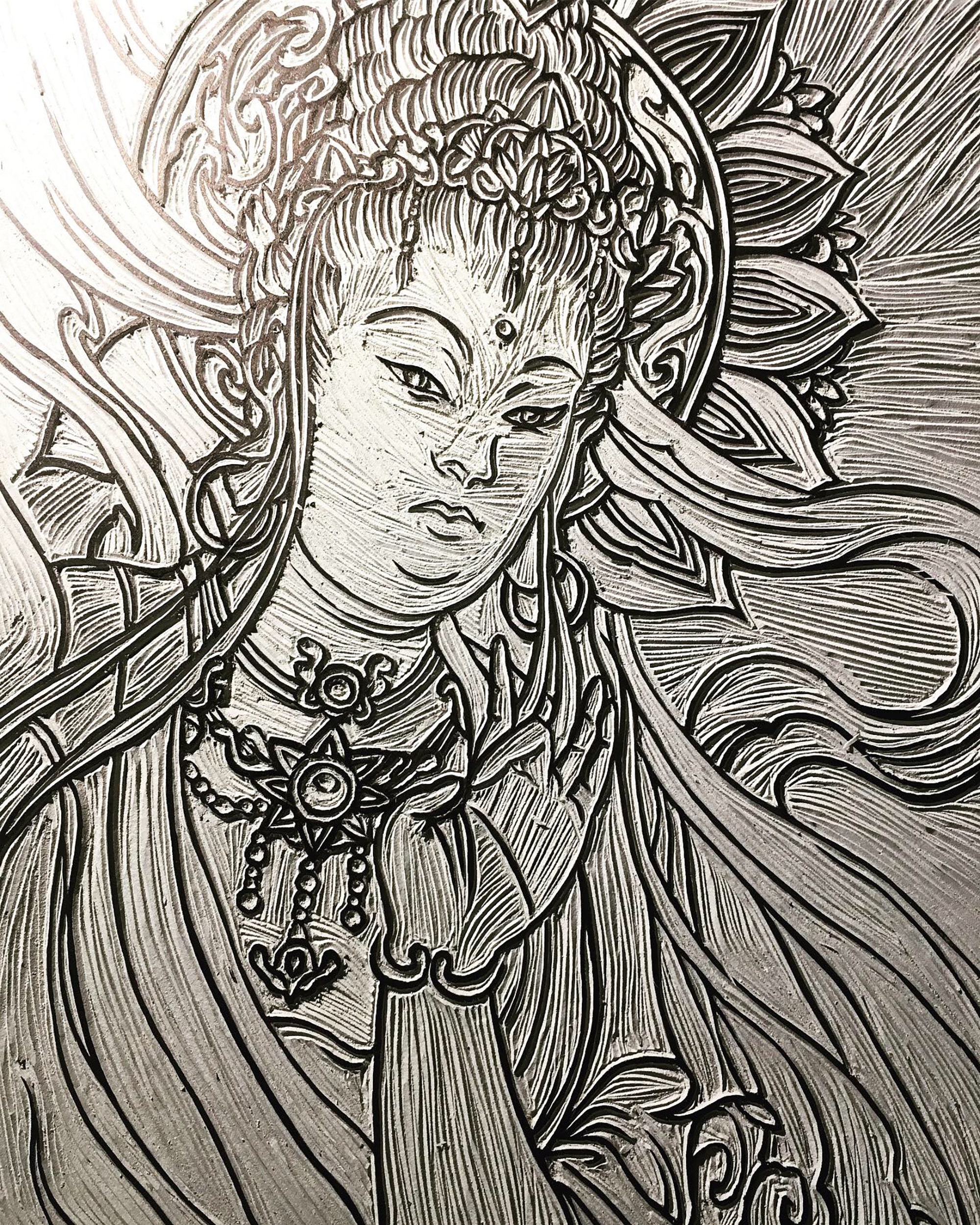 Guanyin - Original Handmade Linocut Print, Linocut, Linoprint ...