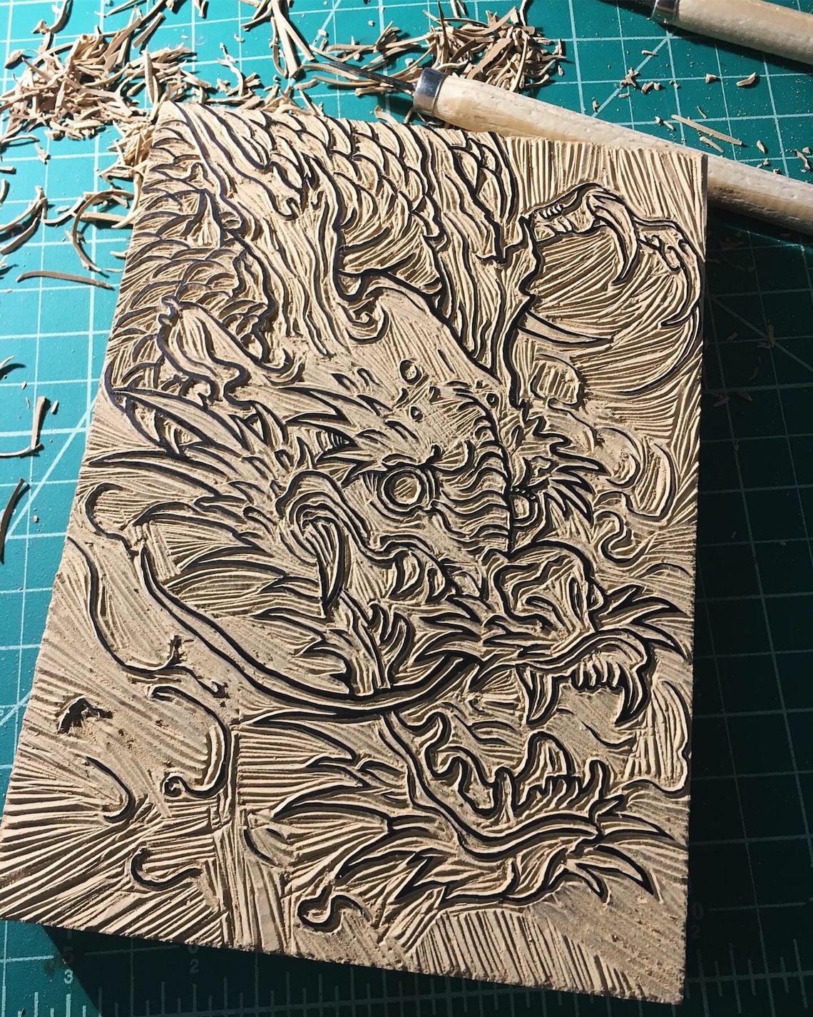 Dragon - Original Handmade Linocut Print, Linocut, Linoprint ...