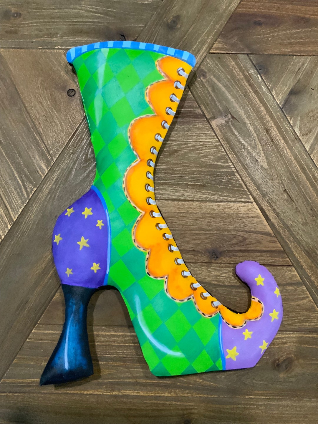 Witch Boot Wreath Attachment, Witch Boot Hand Painted Door Hanger ...