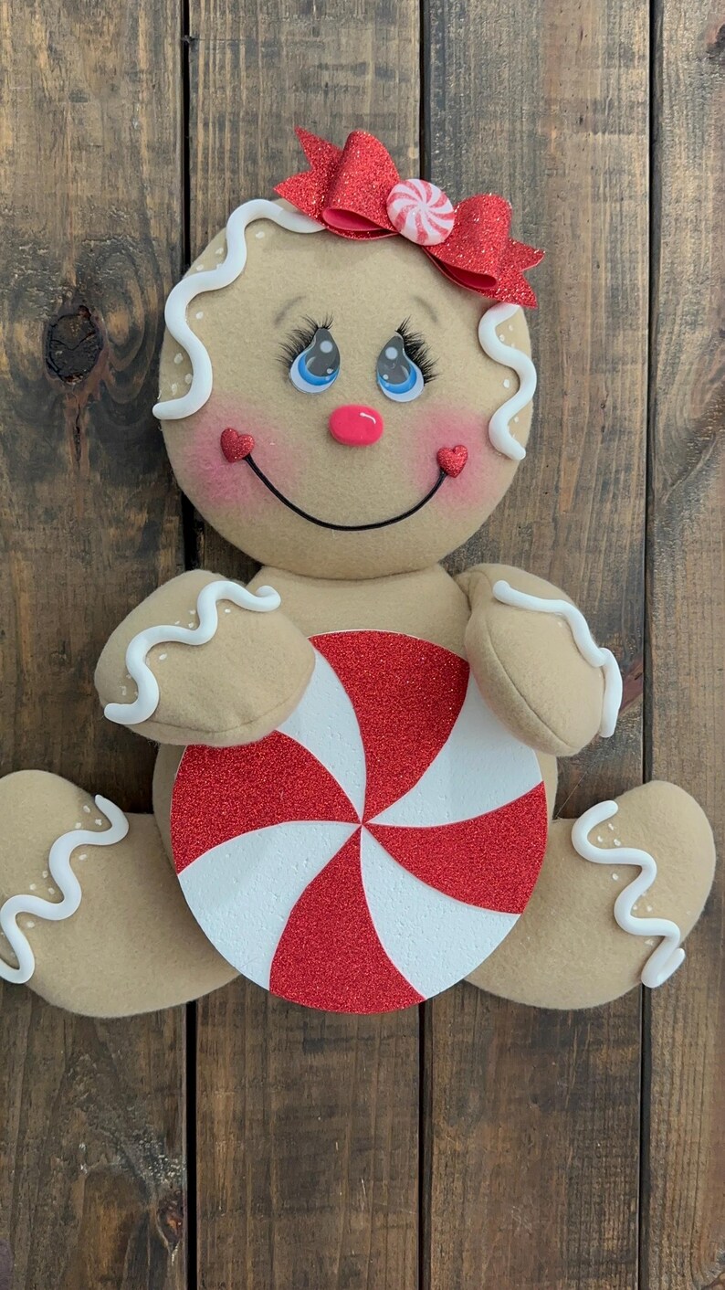 XL Gingerbread Peppermint Wreath Attachment, Christmas Gingerbread ...