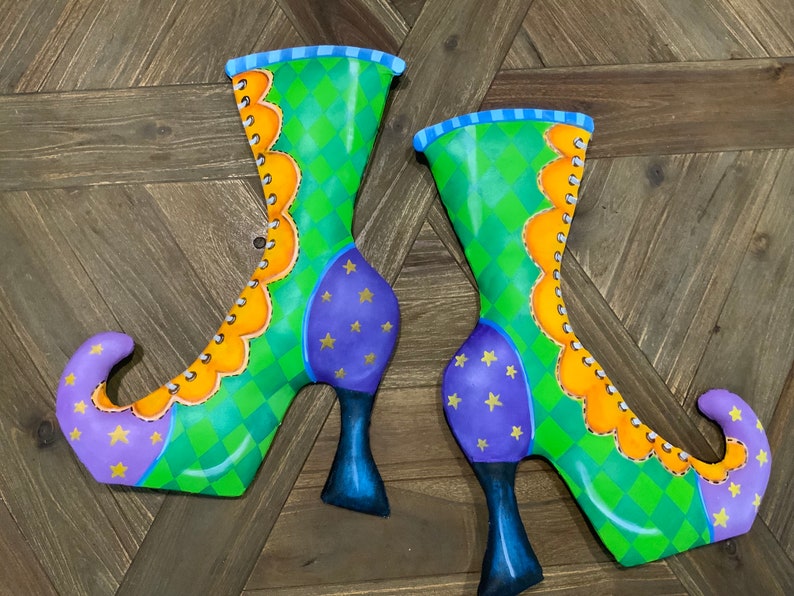 Witch Boot Wreath Attachment, Witch Boot Hand Painted Door Hanger ...