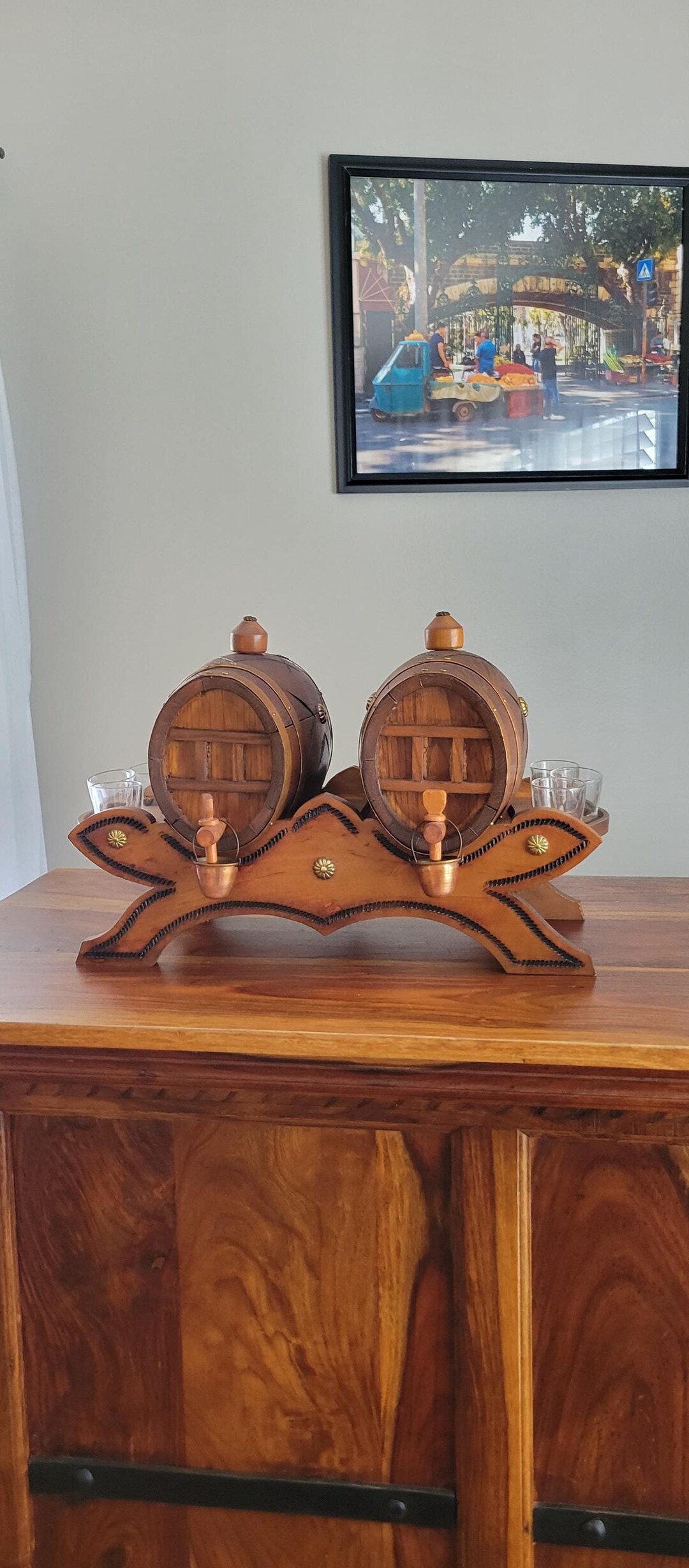 Vintage Wood Double Barrel Whisky/bourbon/scotch Decanters & Tasting ...