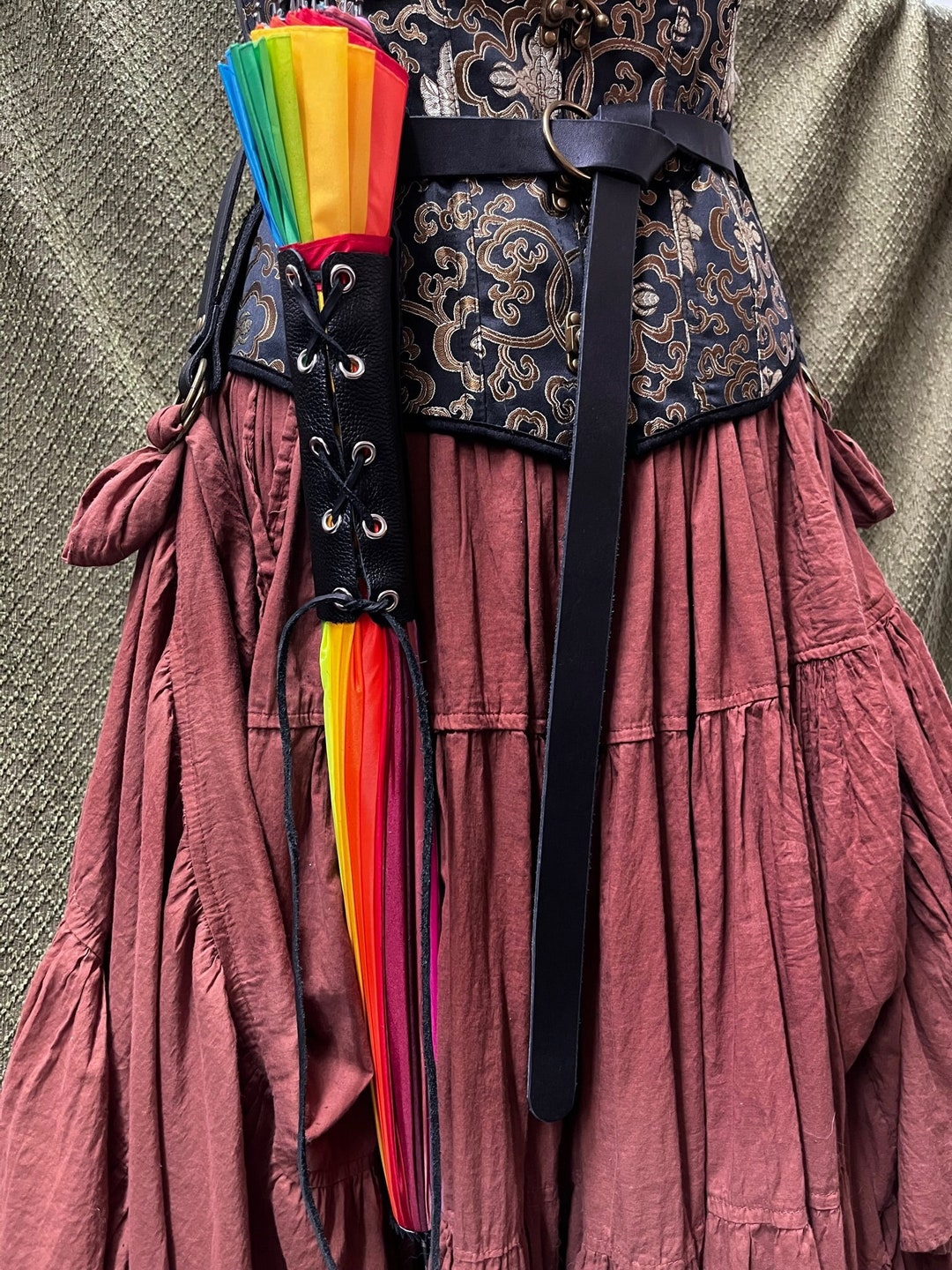 Large Rainbow Umbrella With Leather Holster for Pirate, Renaissance ...