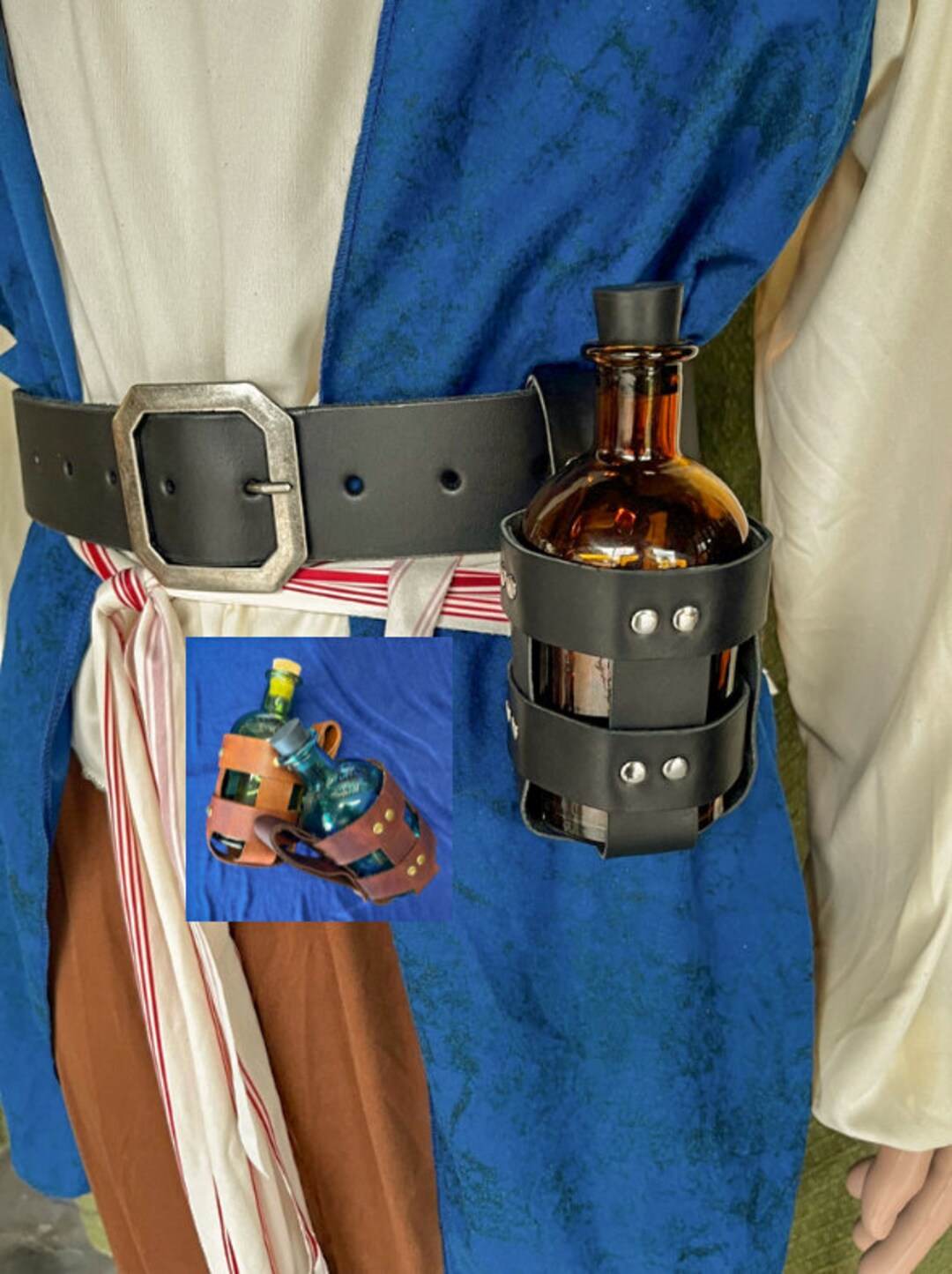 Leather Potion Bottle Holster: Renaissance Pirate Cosplay Belt - Etsy