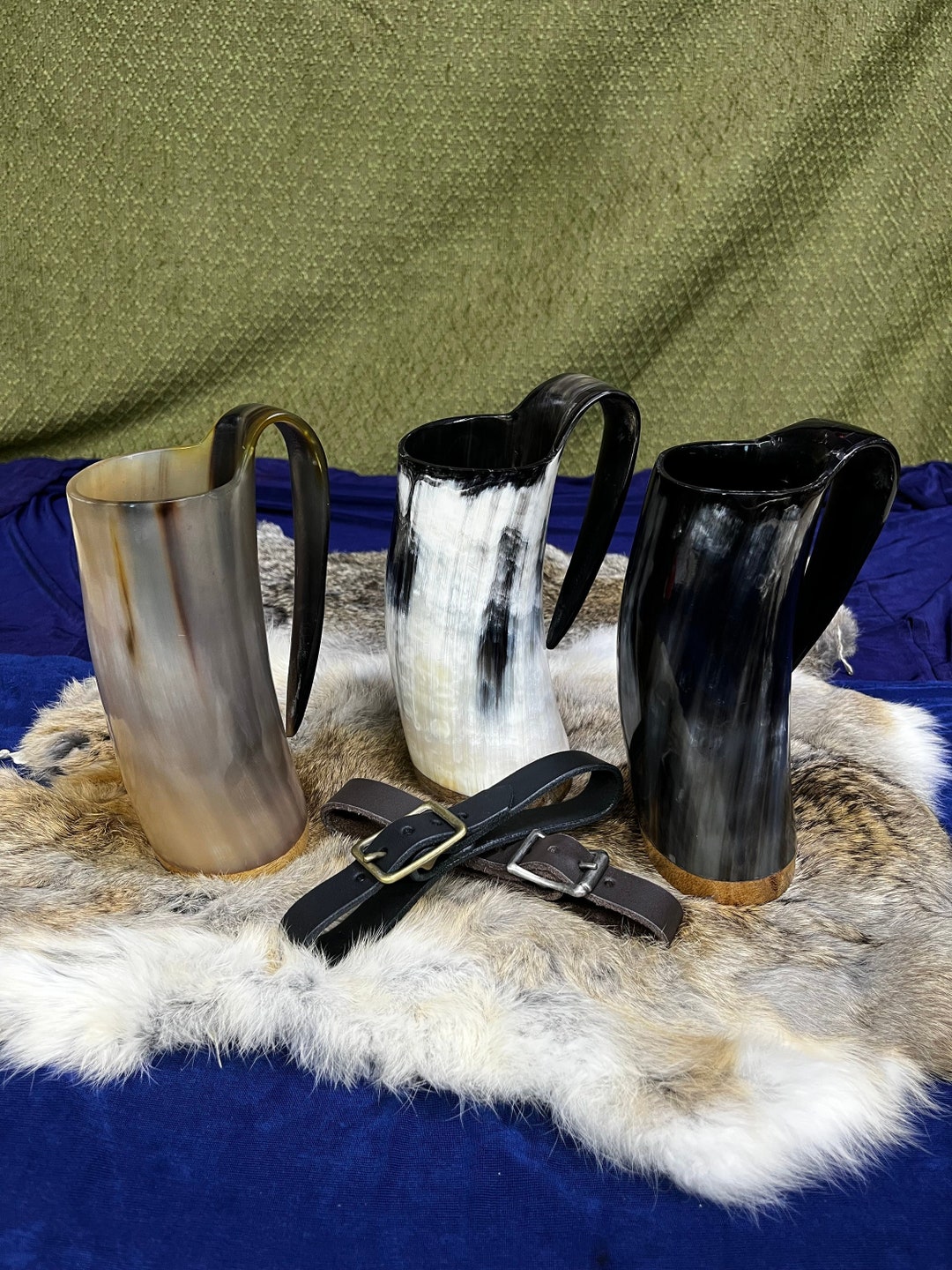 Large Viking Drinking Horn Mug Tankard With Mug Strap, Medieval Beer ...