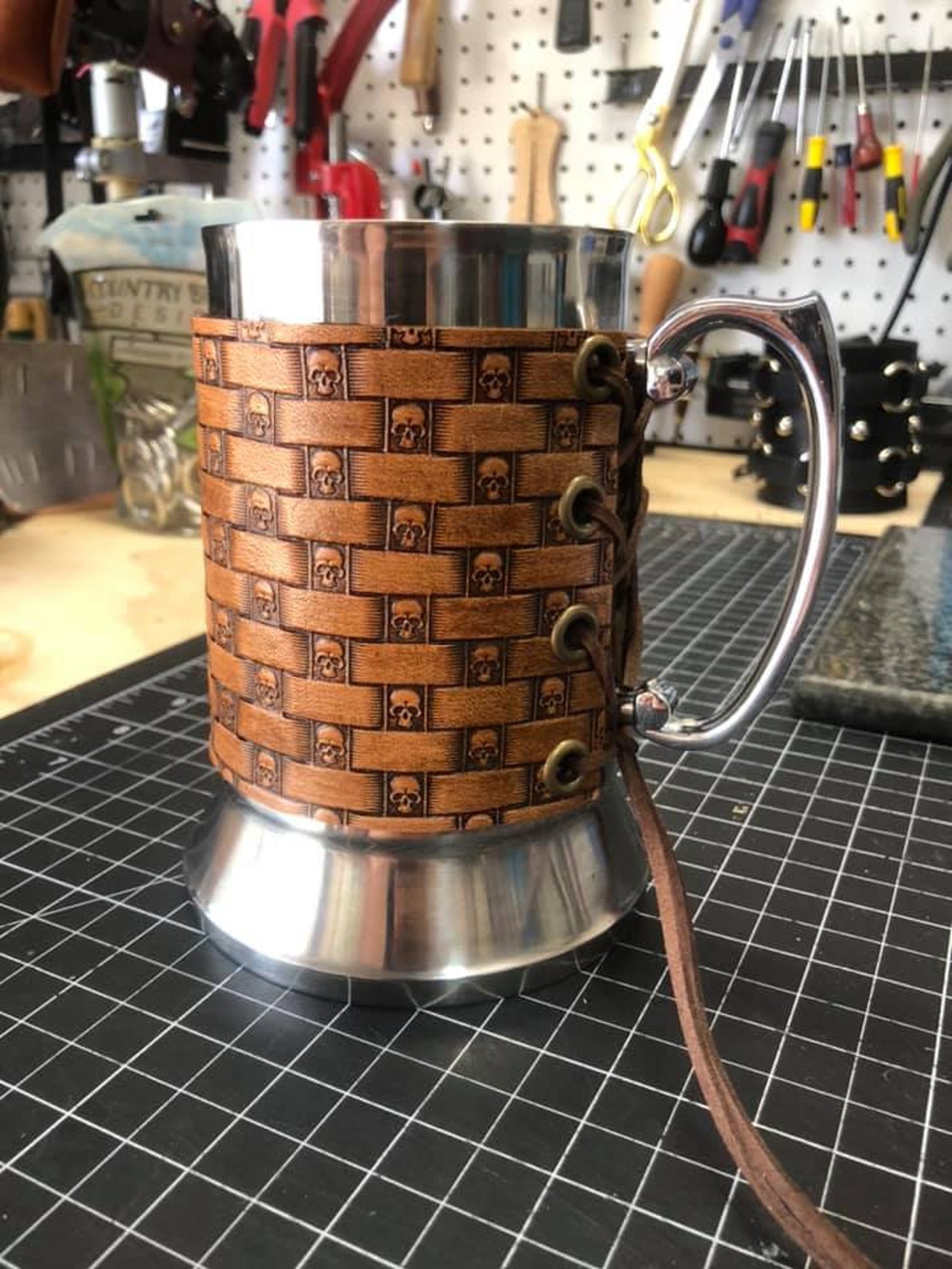 Skull Stamp Leather Tankard Mug Wrap With 20 Oz Stainless - Etsy
