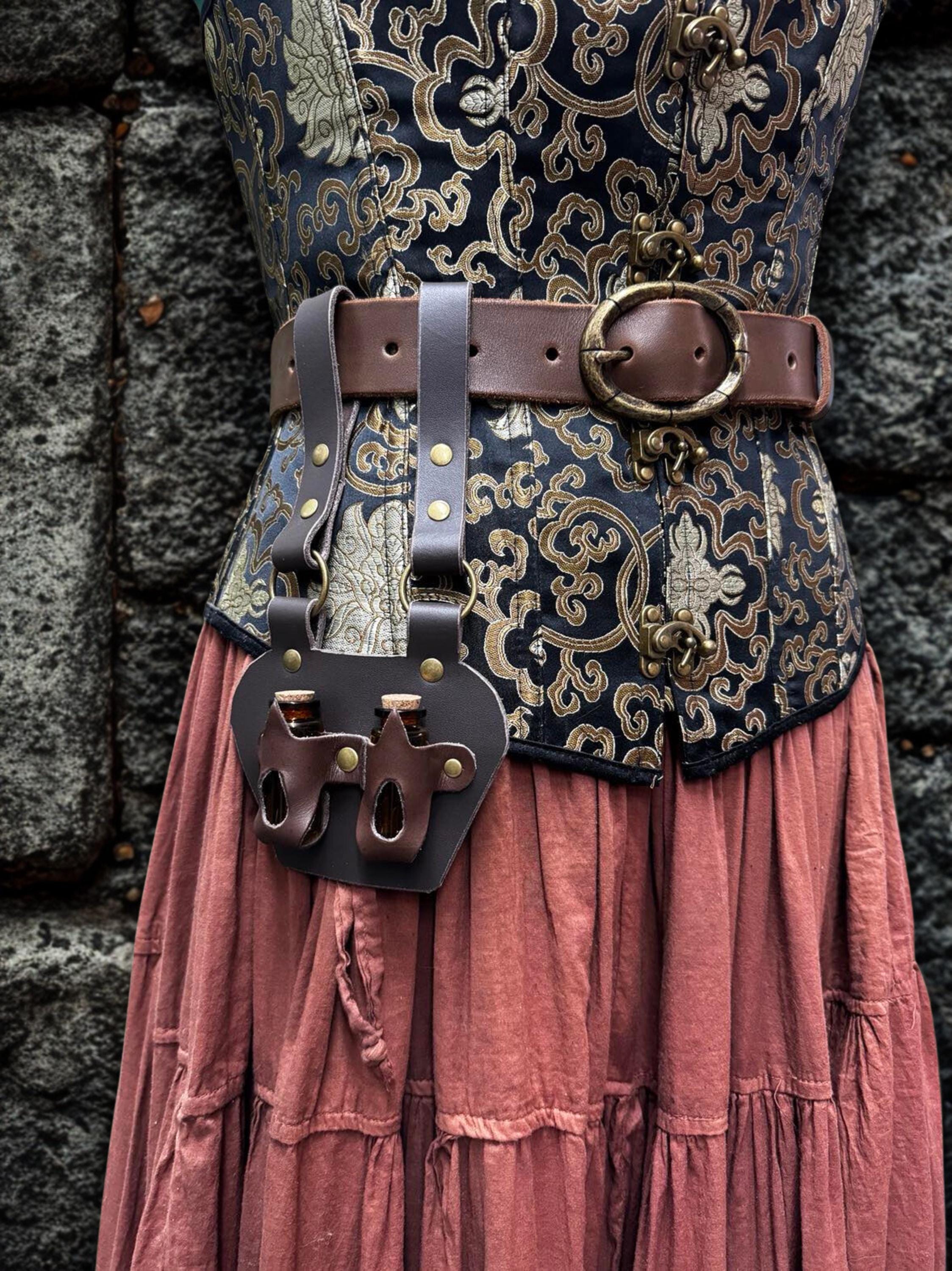 Leather Potion Holster With 2 Glass Bottles: Renaissance Steampunk ...