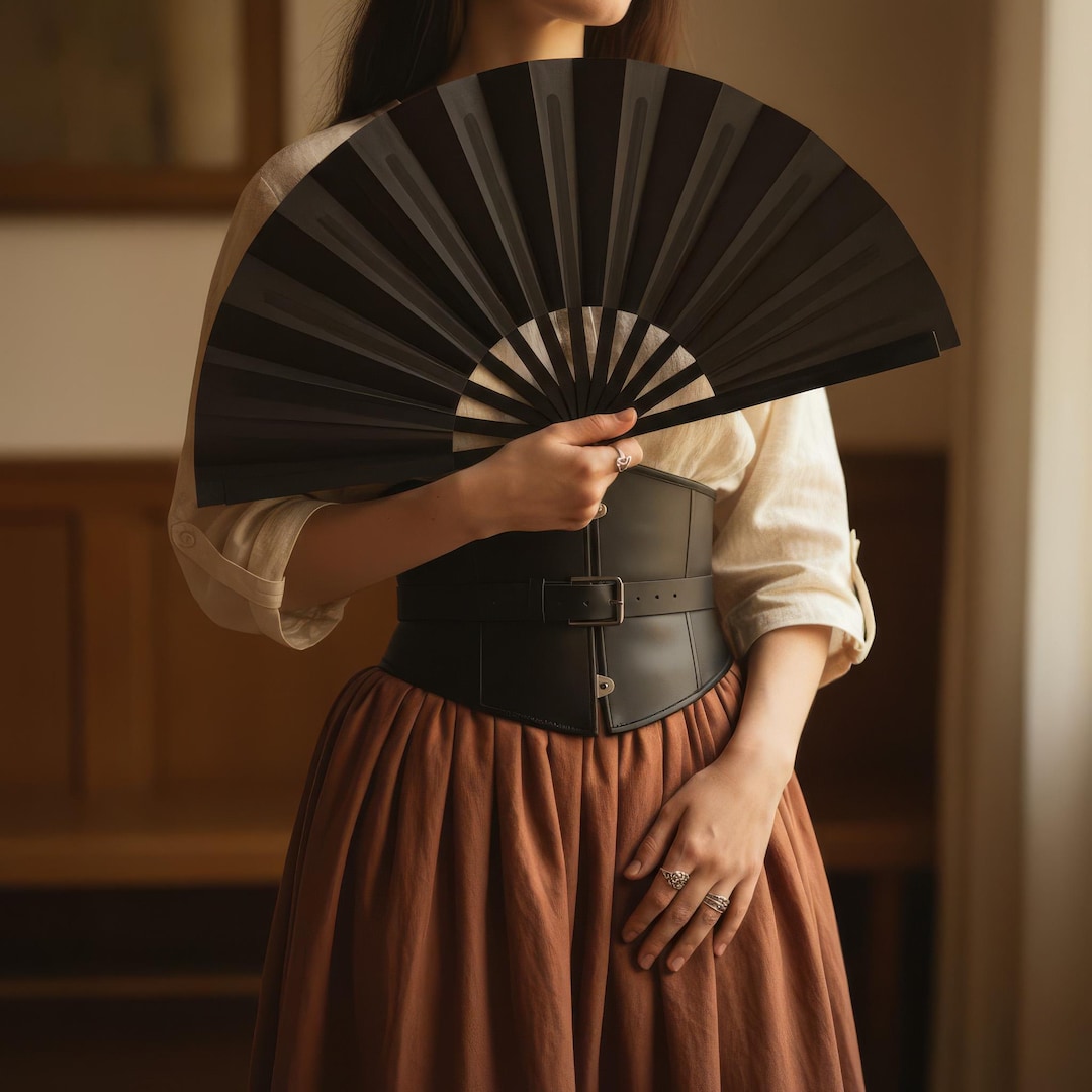 Folding Clack Fan With Leather Holster: Renaissance Pirate Steampunk ...