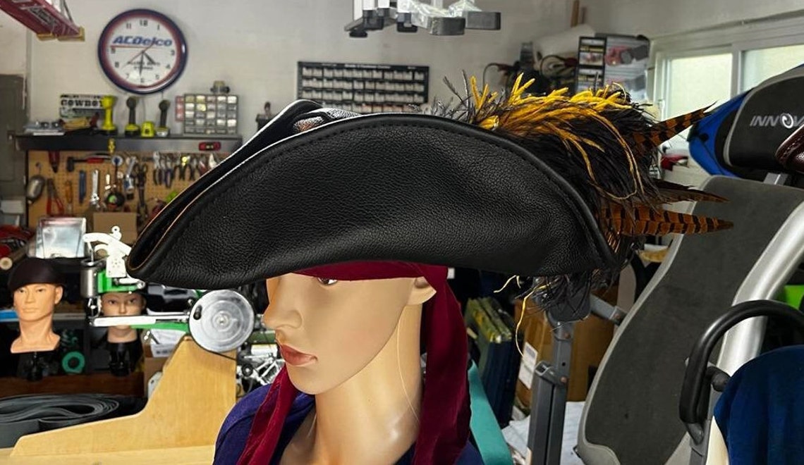 Leather Tricorn Renaissance Hat Pirate Headwear Steampunk - Etsy