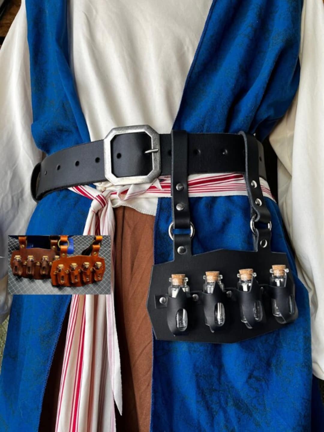 Leather Potion Holder With 4 Glass Bottles: Renaissance Steampunk ...