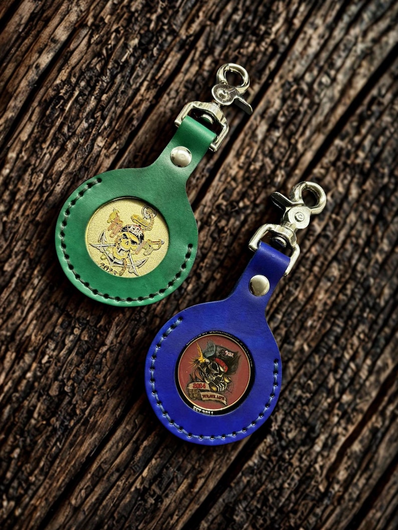 Handmade Leather Challenge Coin Holder Keychain 4 Sizes - Etsy