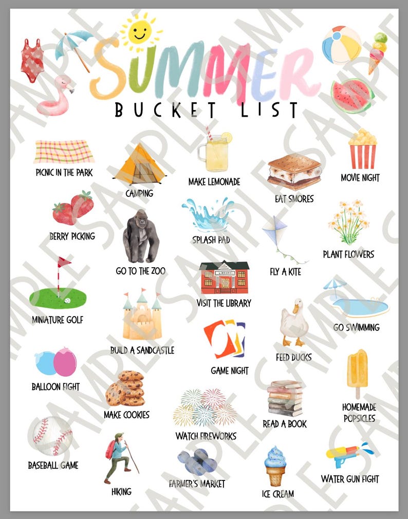Kids Summer Bucket List Printable – Fun Family Activities – Instant ...