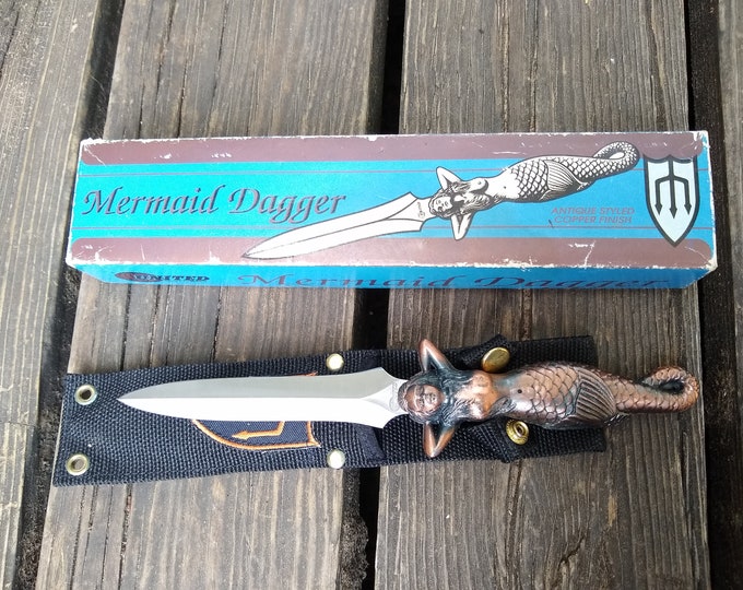 Vintage United Cutlery Mermaid Dagger Sheath Knife Heavy Bronze Cast ...