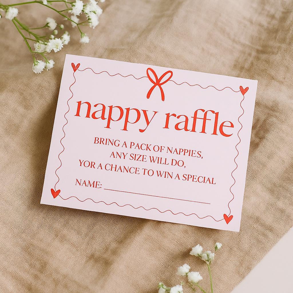 Baby Shower Nappy Raffle Card: Pink Hearts, Bows (editable Canva ...