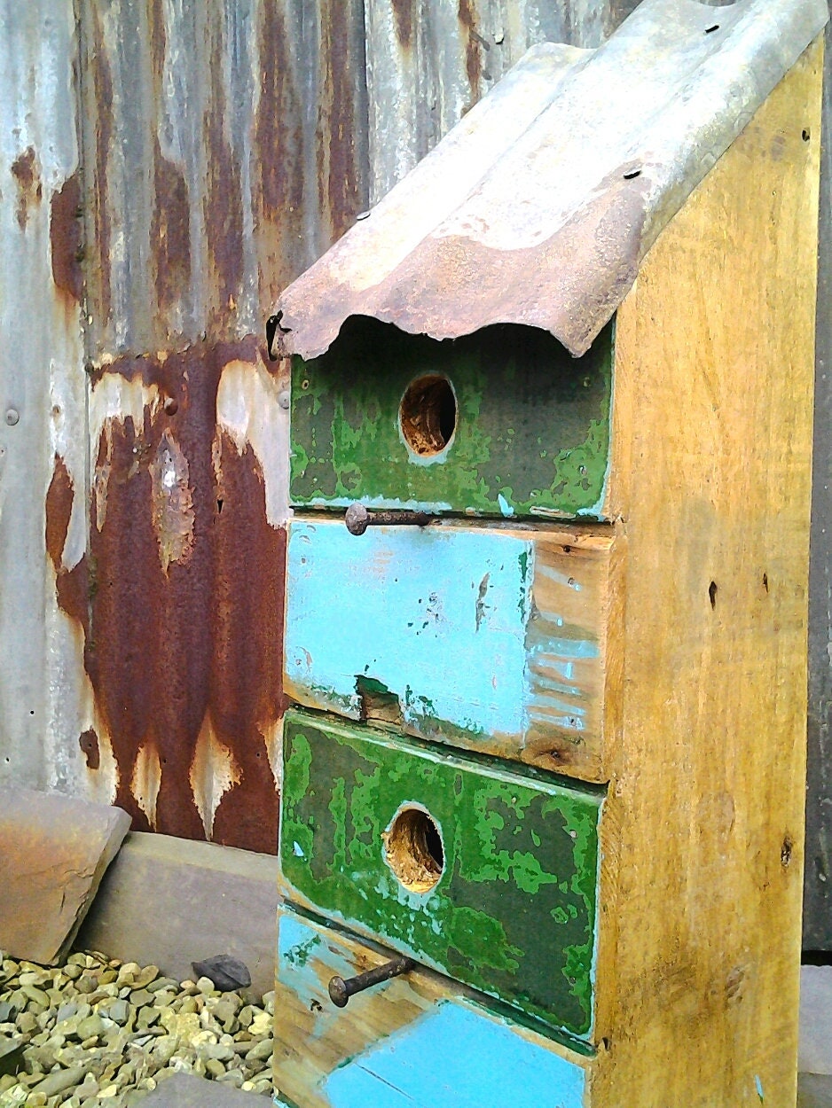 Handmade Rustic Bird Nesting Box, Garden Decor Recliamed Wood,weathered ...