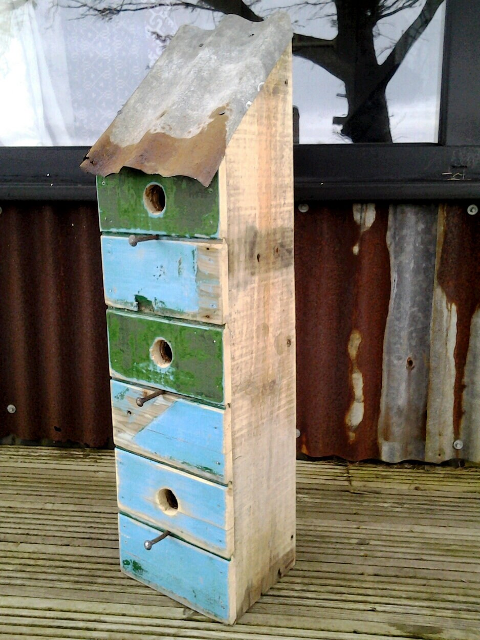 Handmade Rustic Bird Nesting Box, Garden Decor Recliamed Wood,weathered ...