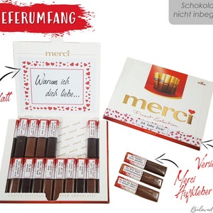 Aufkleber Set für Merci Schokolade | Valentinstag Geschenk ...