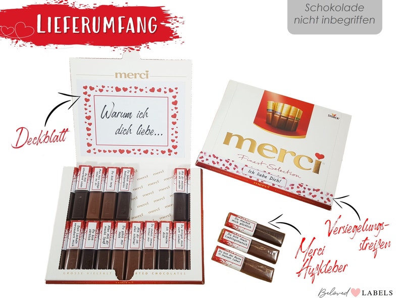 Aufkleber Set für Merci Schokolade | Valentinstag Geschenk ...