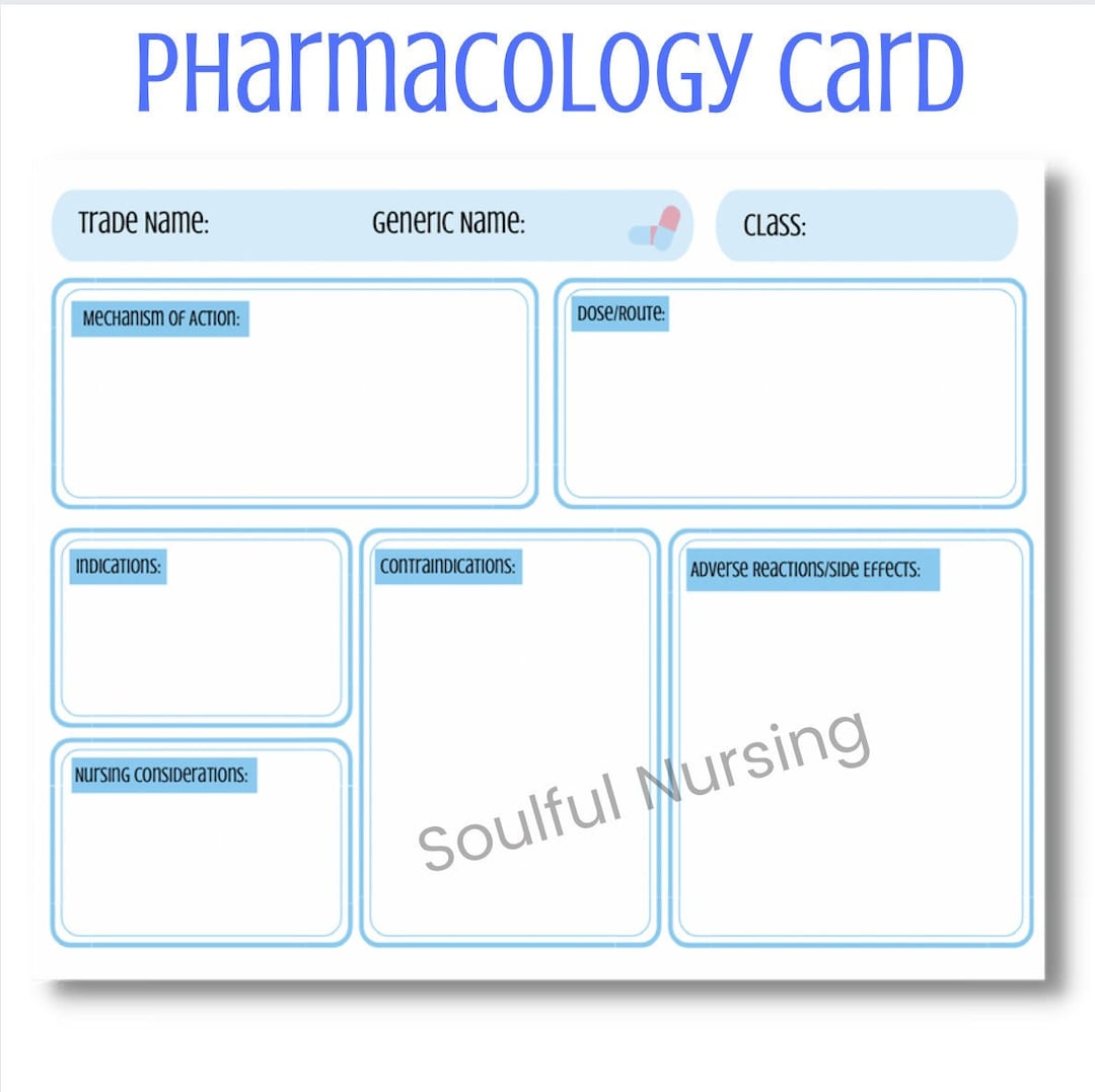 Pharmacology Medication Card - Blue - Etsy