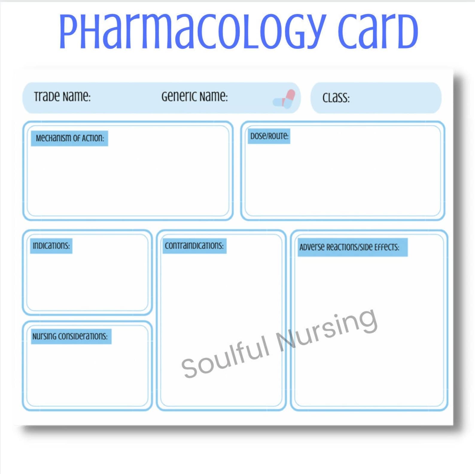 Pharmacology Medication Card - Blue - Etsy