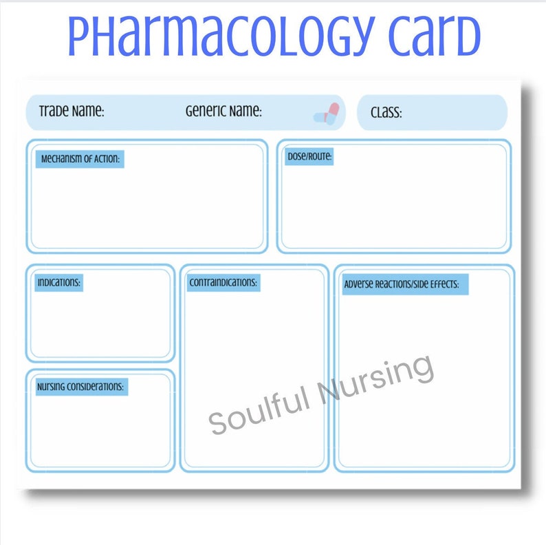 Pharmacology Medication Card - Blue - Etsy