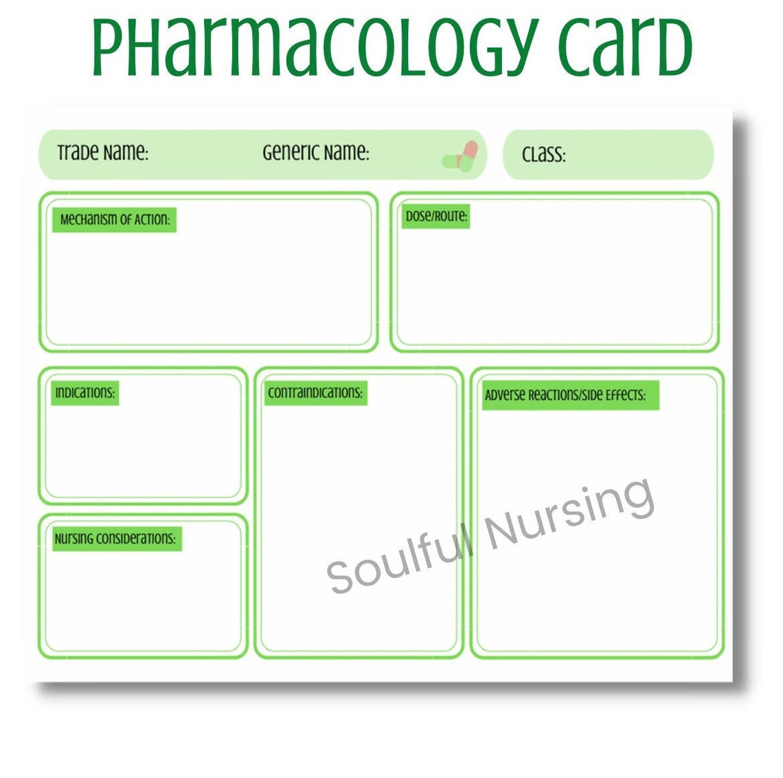 Pharmacology Medication Card Template - Green - Etsy