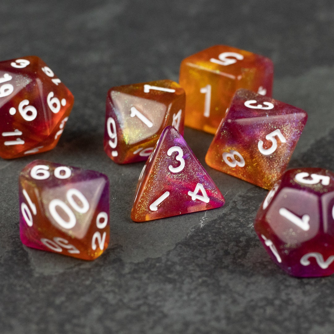 Sunset Glitter Dice Set / Transparent Dice for Dungeons and Dragons ...