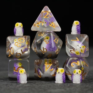 Purple Owl Dice Set - Animal Inclusion Dice for D&D - Bird Dice for ...