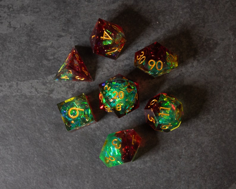Fairy Fire Dice Set / Red Opalescent Sharp Edge Resin Dice for - Etsy