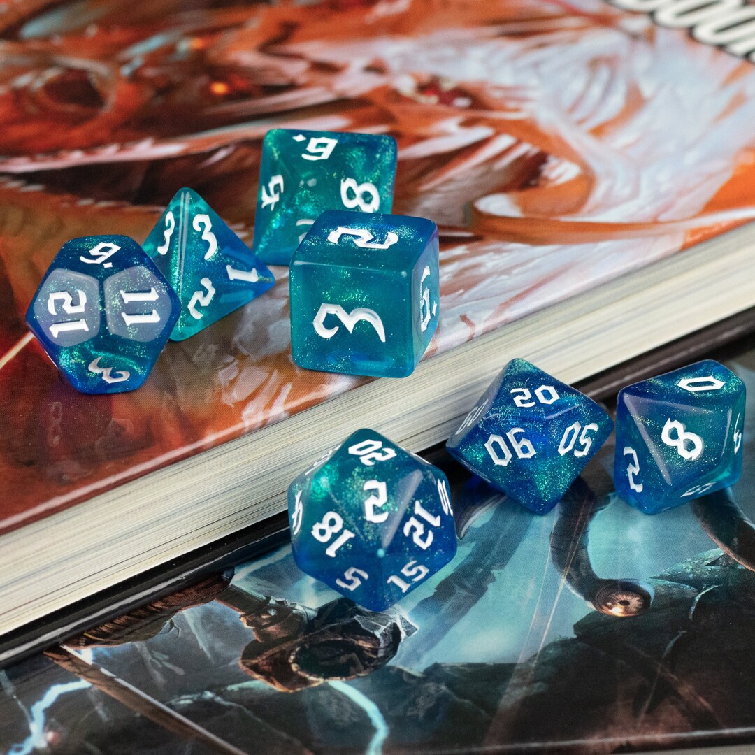 Blue & Green Glitter Dice Set / Sparkly Dice for Dungeons and Dragons, Pathfinder, Ttrpgs - Etsy