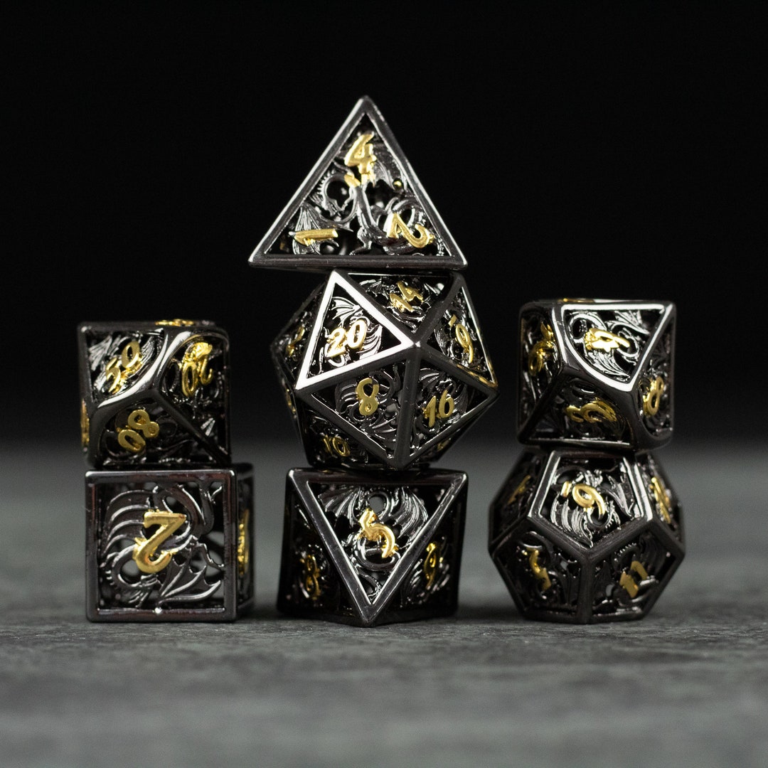 Hollow Black and Gold Dragon Dice Set Hollow Metal Dice for D&D - Etsy