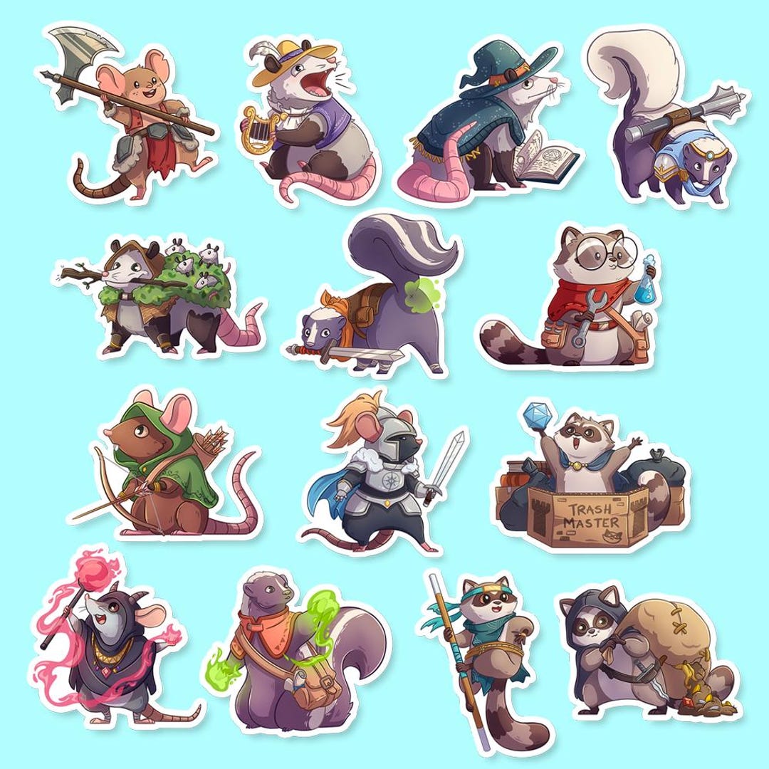 Dnd Trash Animals Sticker Pack - 14 Trash Animal Themed Dungeons and ...