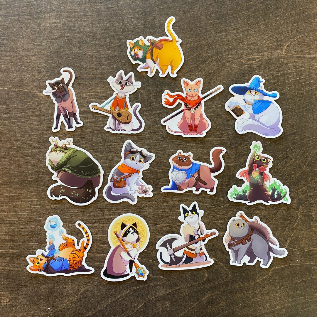 Dnd Cat Sticker Pack - 14 Cat Themed Dungeons and Dragons Stickers - D ...