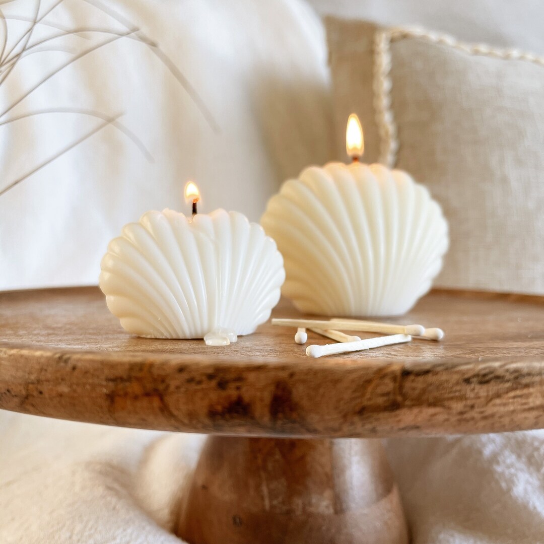 Seashell Pillar Candle | Coastal Beach House Home Décor Candles ...