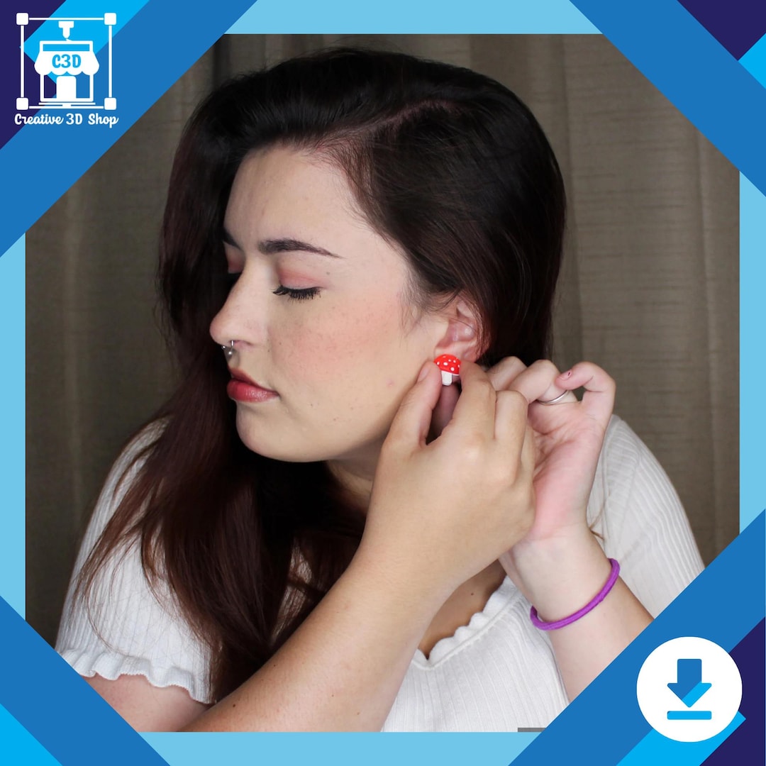 Mushroom Earrings STL File – 3D Printable Toadstool Stud Earrings | Cute STL Pack for Jewelry ...