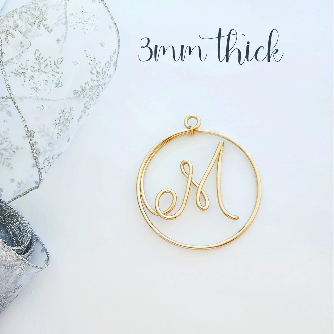 Personalized Letter Ornament, 3mm Thick Wire Letter Ornament, Gold or Silver Wire Monogram ...