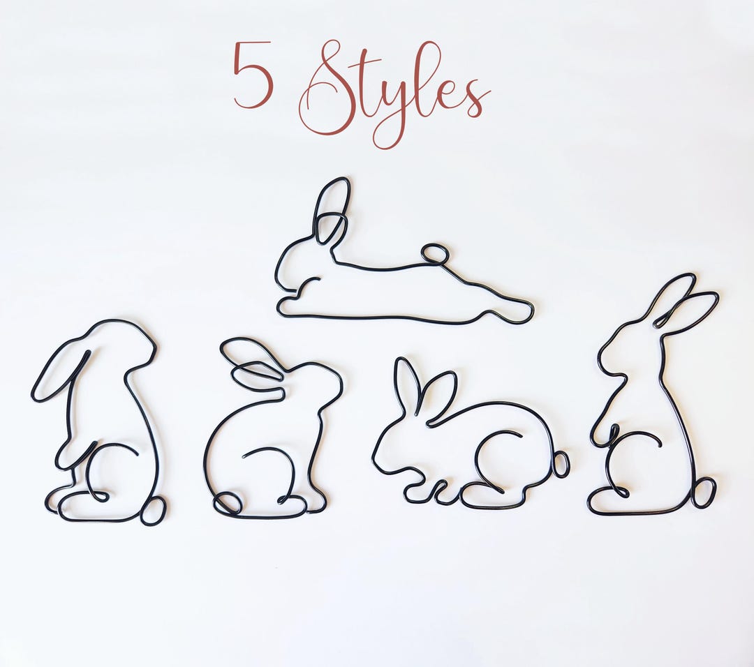 Wire Bunnies 5 Styles | Rabbit Art | Bunny Hutch Sign | Single Line Art ...