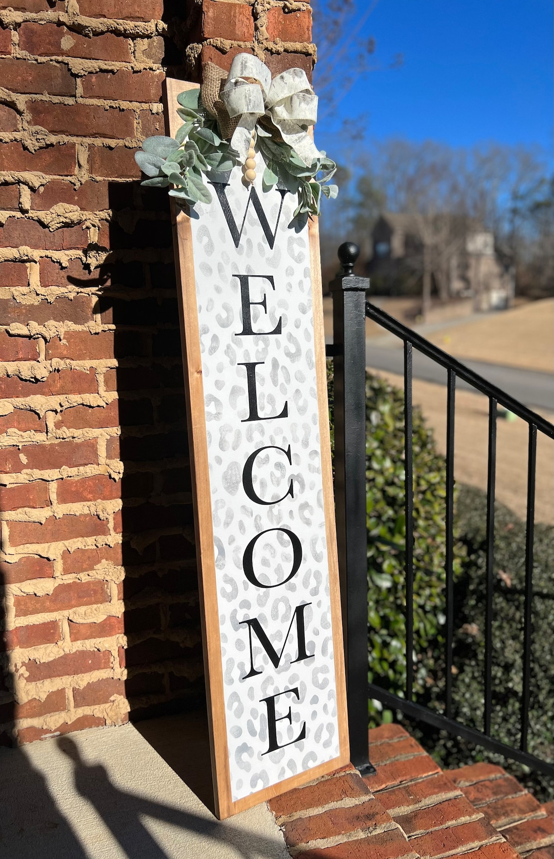 Welcome Wood Door Leaner - SHIPS FREE- Cheetah Print - Front Porch Sign ...