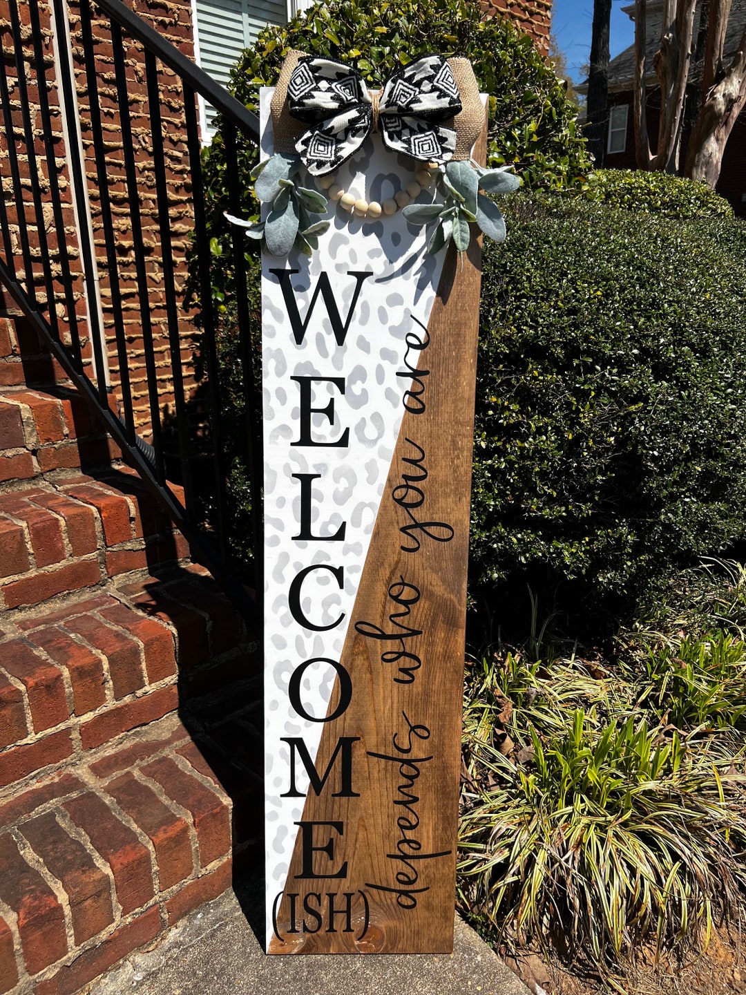 Painted Cheetah Print Wood Door Leaner - SHIPS FREE - Welcome Ish Porch ...