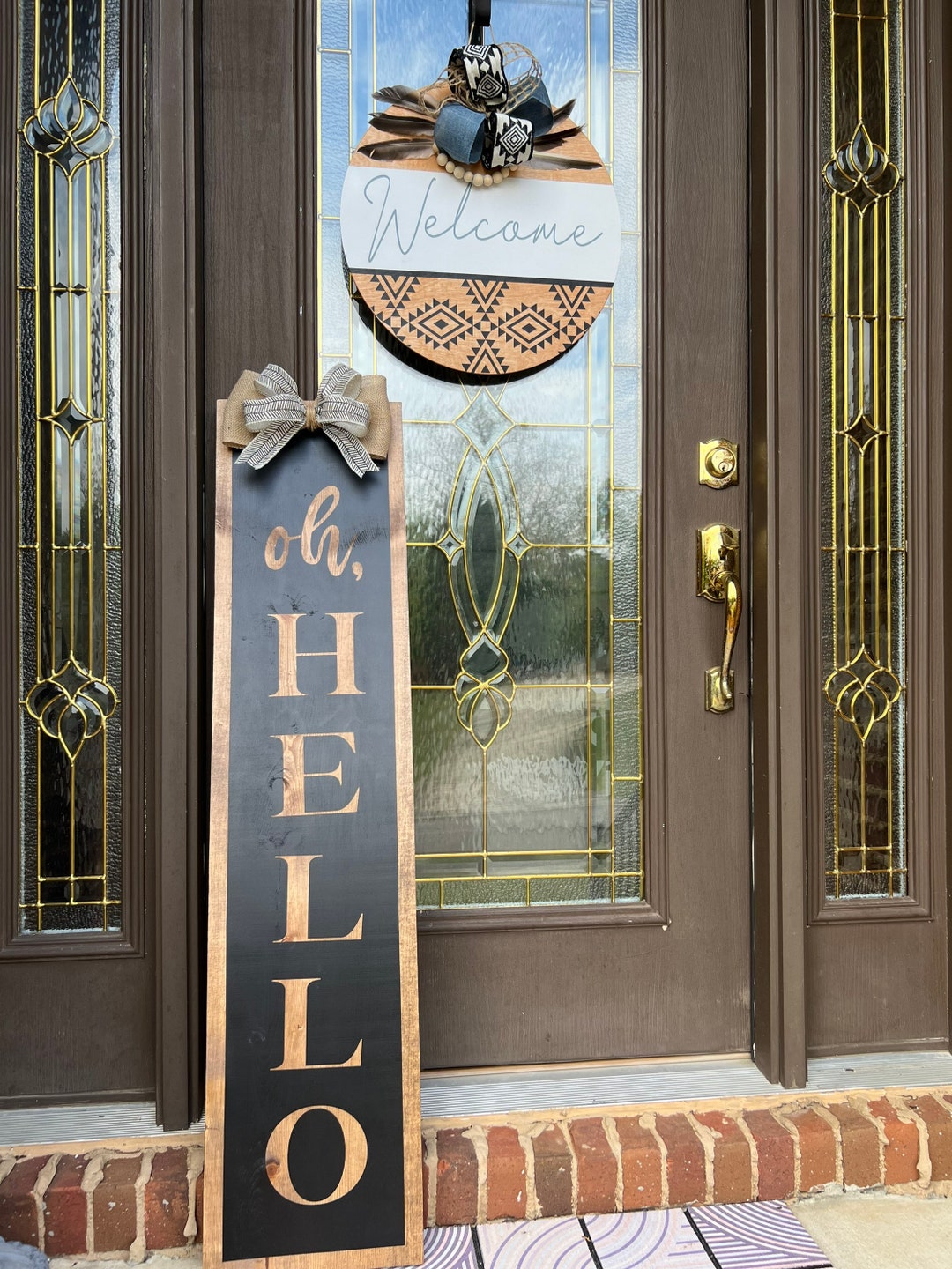 Oh, Hello Wood Door Leaner - FREE SHIPPING - Painted Welcome Sign ...