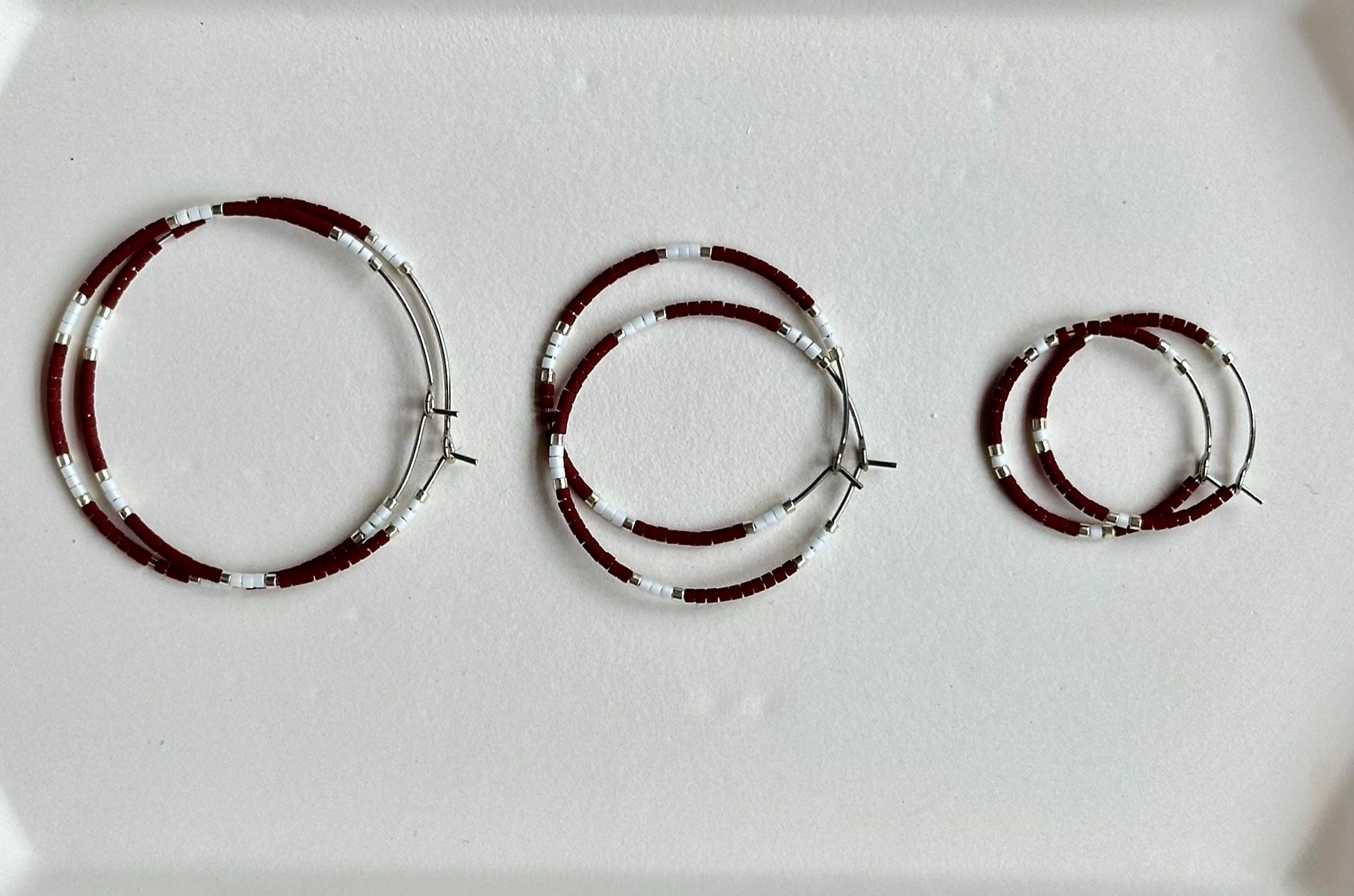 Maroon and Gray Maroon and White Beaded Hoop Earrings - School Spirit ...