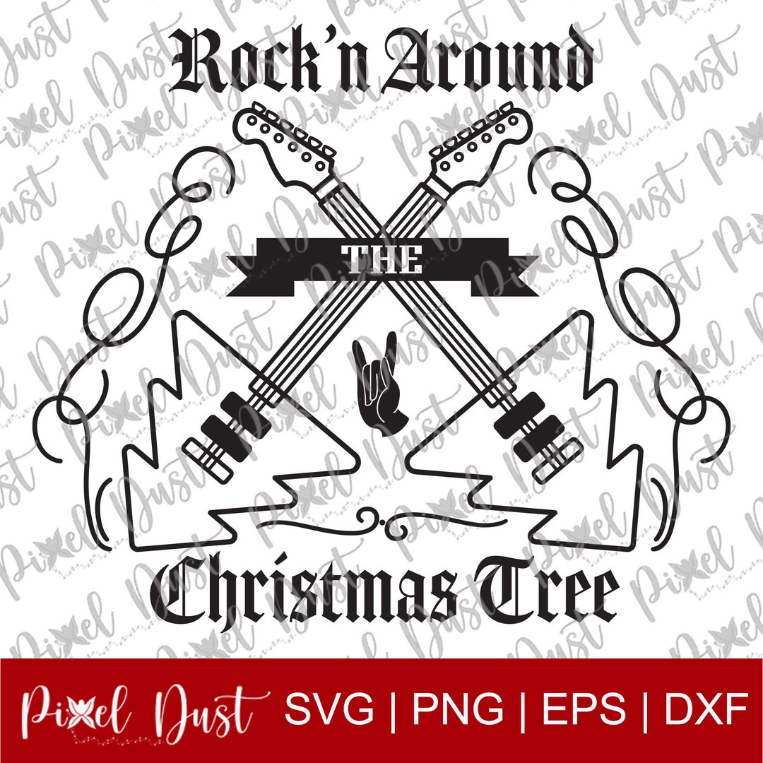 Rock'n Around the Christmas Tree, Rock'n Roll Themed Holiday Graphic ...
