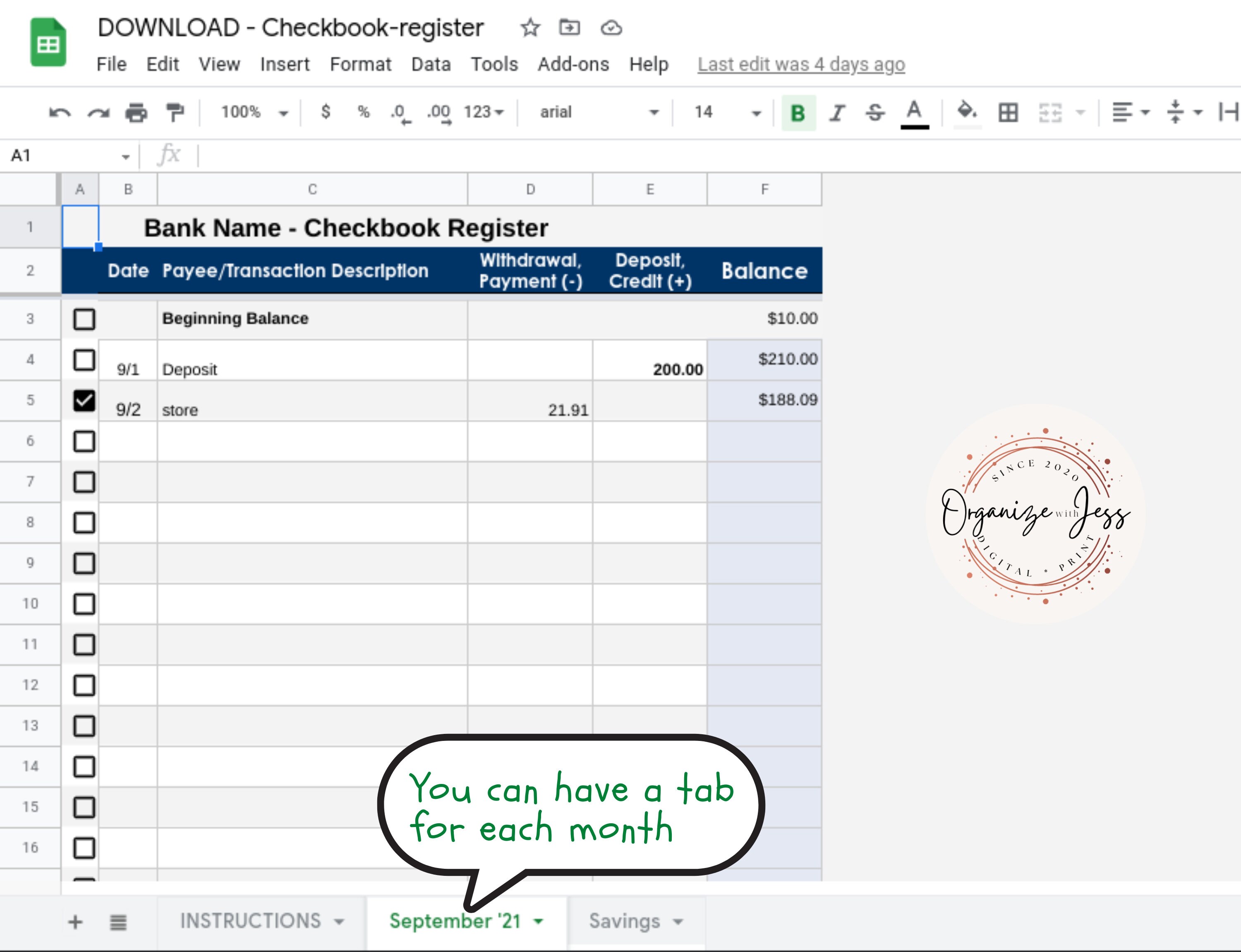 Check Register in Google Sheets With Formulas | Budgeting | Checkbook ...