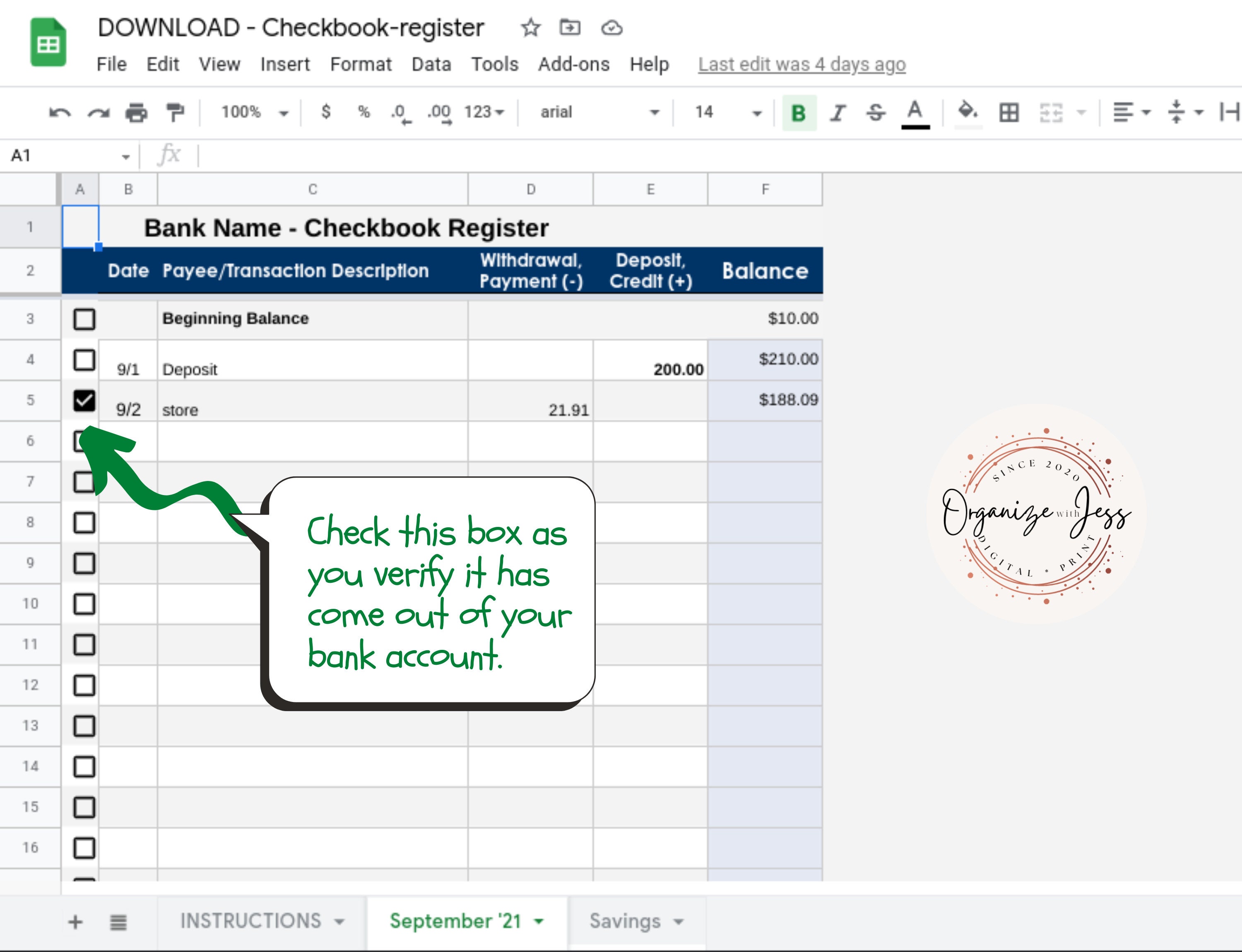 Check Register in Google Sheets With Formulas | Budgeting | Checkbook ...