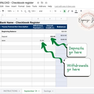 Check Register in Google Sheets With Formulas | Budgeting | Checkbook ...