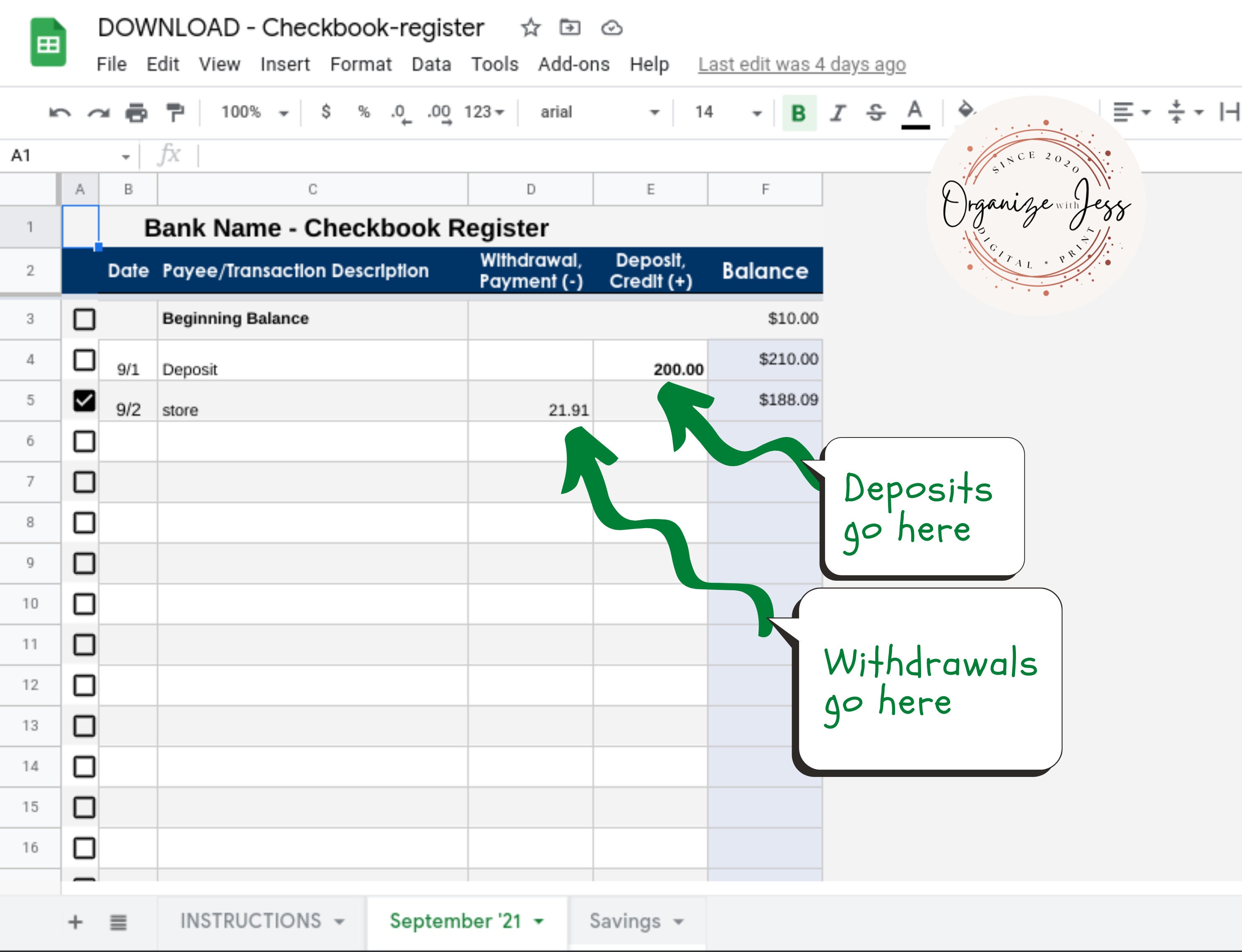 Check Register in Google Sheets With Formulas | Budgeting | Checkbook ...