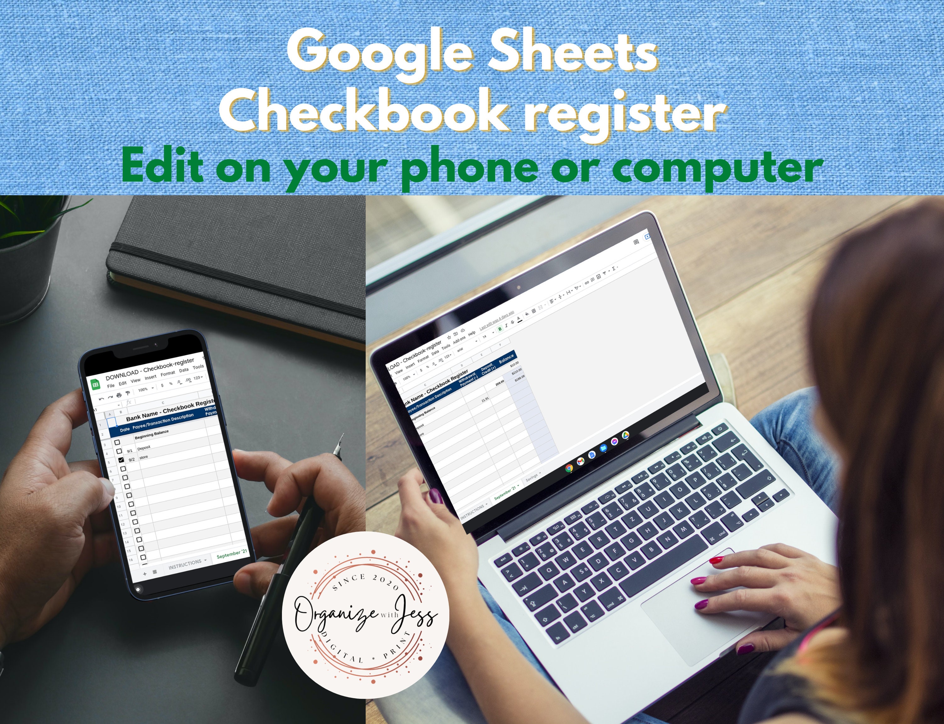 Check Register in Google Sheets With Formulas | Budgeting | Checkbook ...