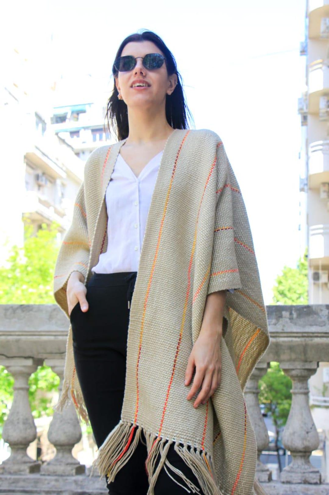 Unisex merino Poncho abierto, Ruana, pashmina, manta merino, Premium ...